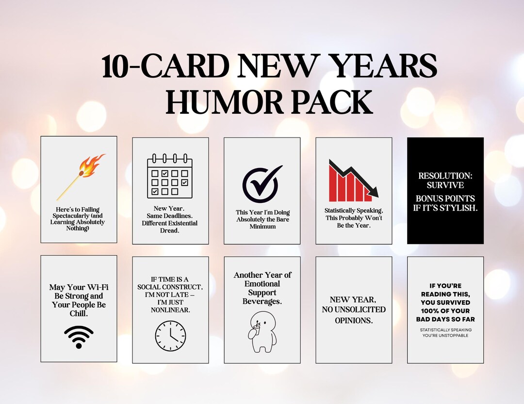 Funny New Year Card Bundle • 10 Designs in One Printable 5x7 PDF - Etsy