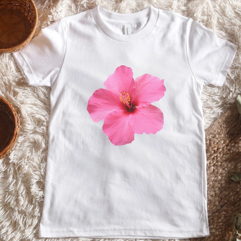 Pink Hibiscus Floral Baby Tee, Tropical Summer Tee, Summer 90s Tshirt ...