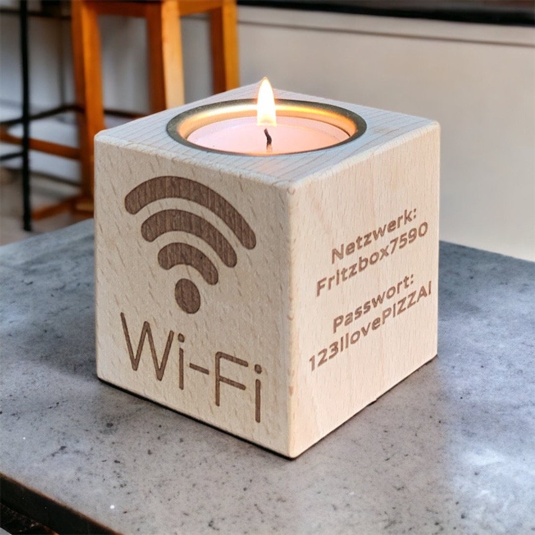 Wifi Sign QR Code Wifi Network Guests WLAN Scan Wooden Cube Engraving ...