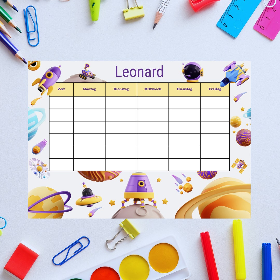 Personalized Timetable Space Timetable to Print Out Gift for School ...
