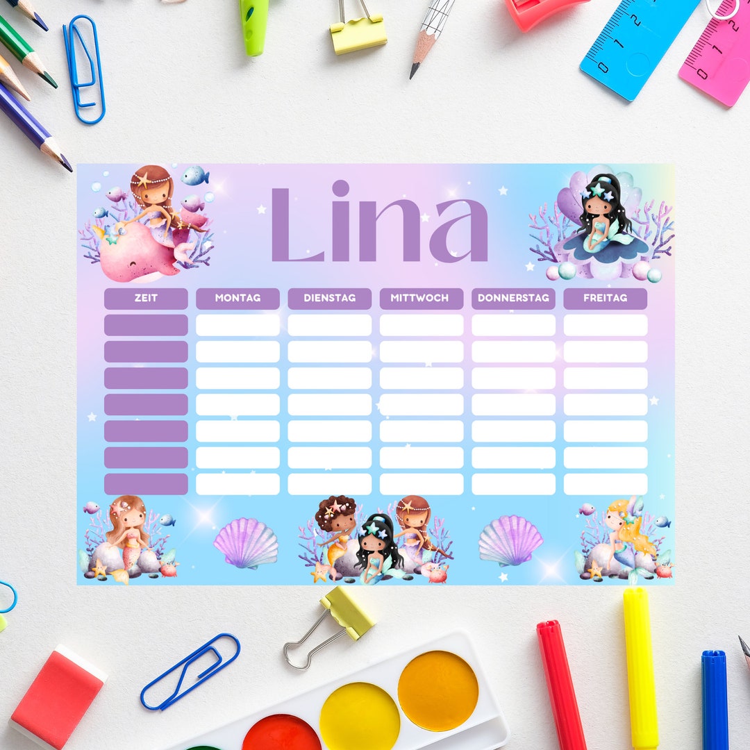 Personalized Timetable Mermaid Timetable to Print Gift for School ...