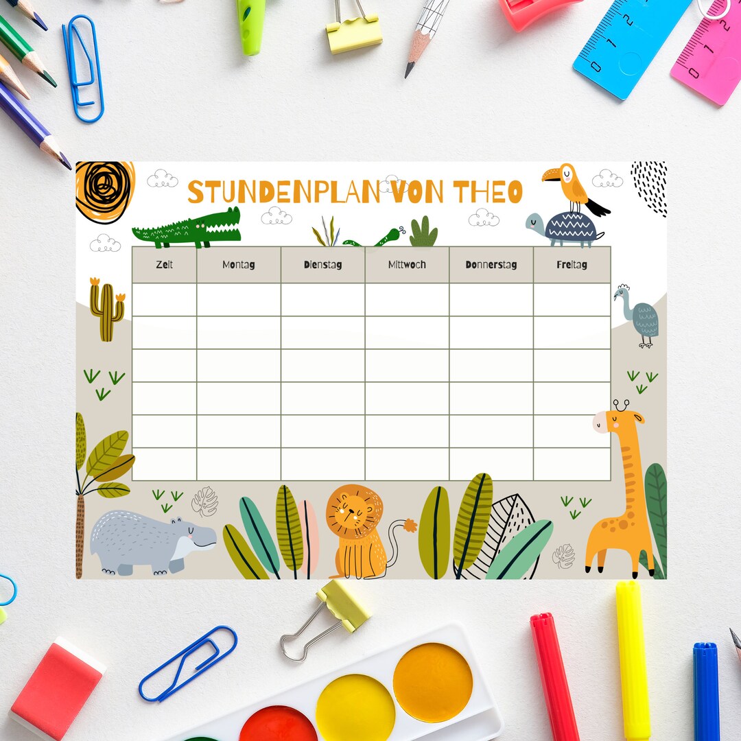 Personalized Timetable Safari Timetable to Print Gift for School ...