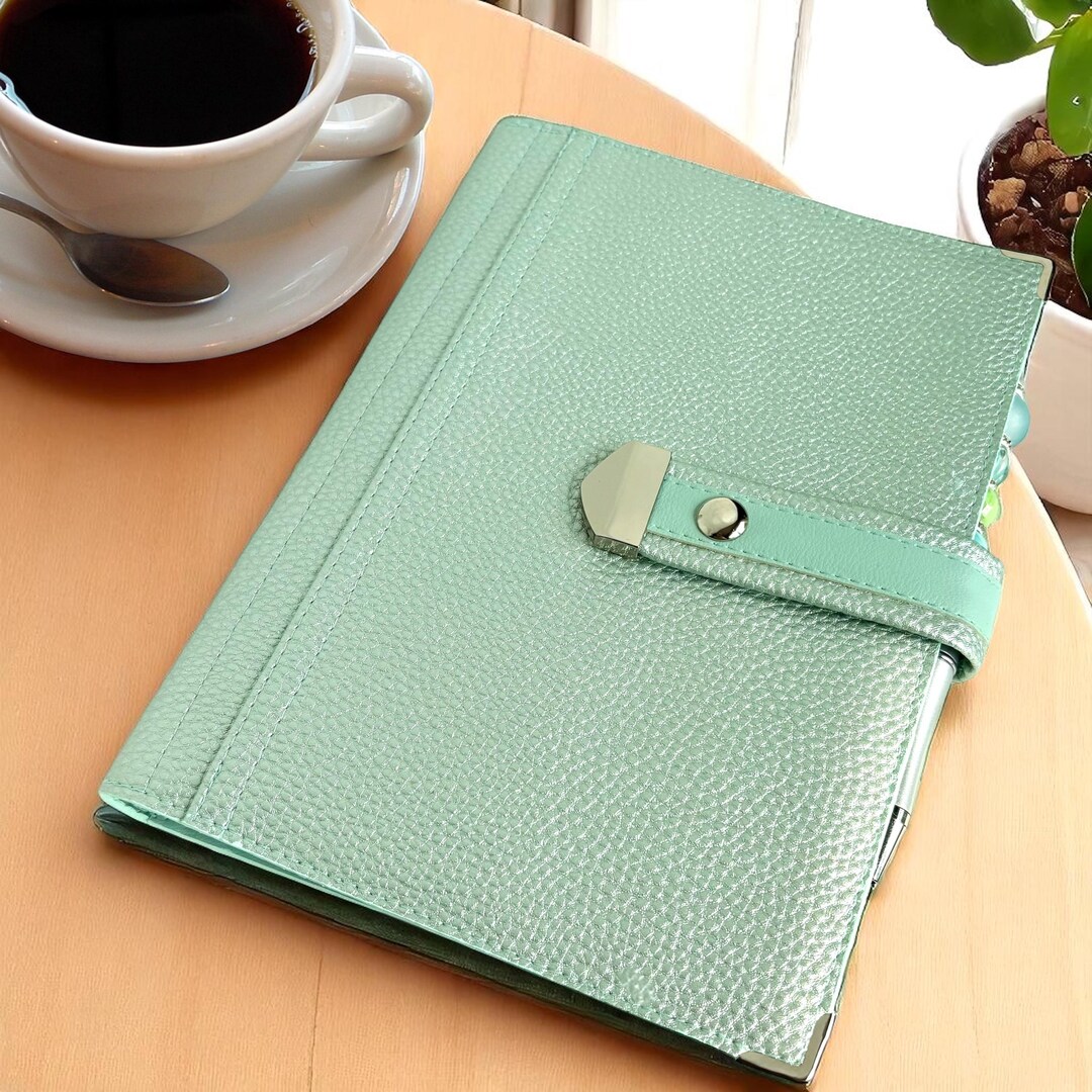Seafoam Green 5x8 Notebook Holder, Small Faux Leather Portfolio ...