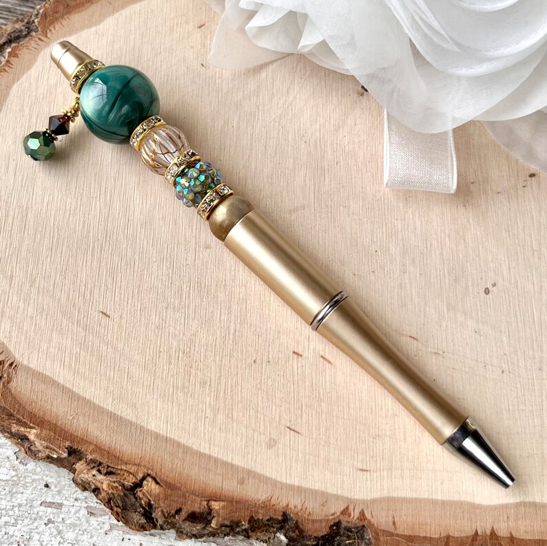 Gold Jade Color Wedding Guest Book Pen Fancy Beaded Pen - Etsy