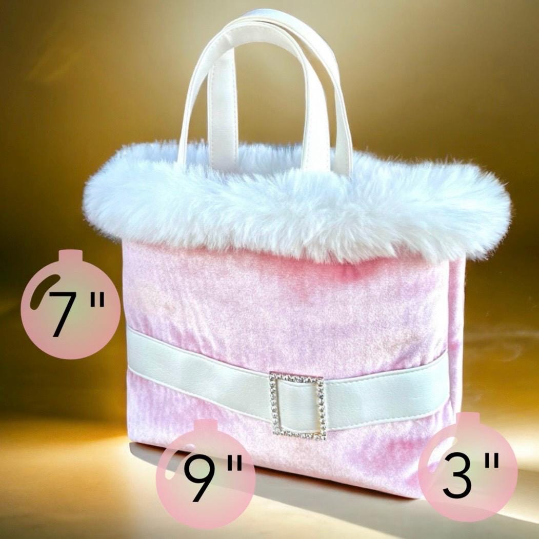 Pink Velvet Christmas Purse, Santa Handbag, Festive Holiday Small Tote ...
