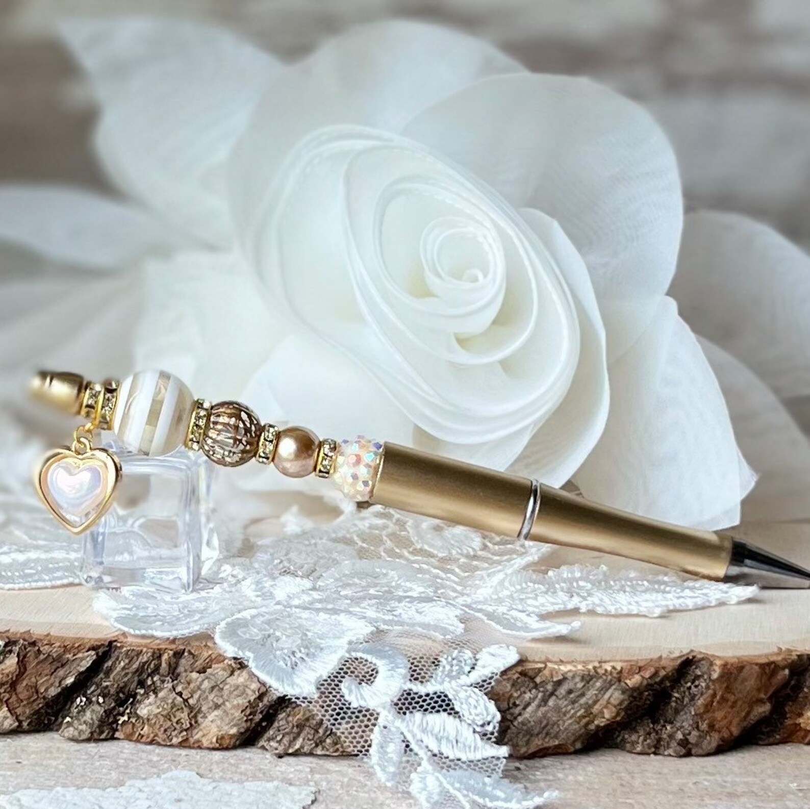 Ivory Beaded Gold Wedding Guest Book Pen Sign in Table Pen - Etsy