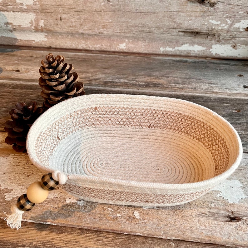 Small Oval Cotton Rope Bowl Coiled Rope Key Dish Entryway - Etsy