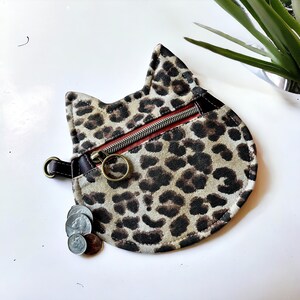 Cat Shaped Leopard Print Coin Purse, Kitty Pouch, Earbud Cord Holder ...