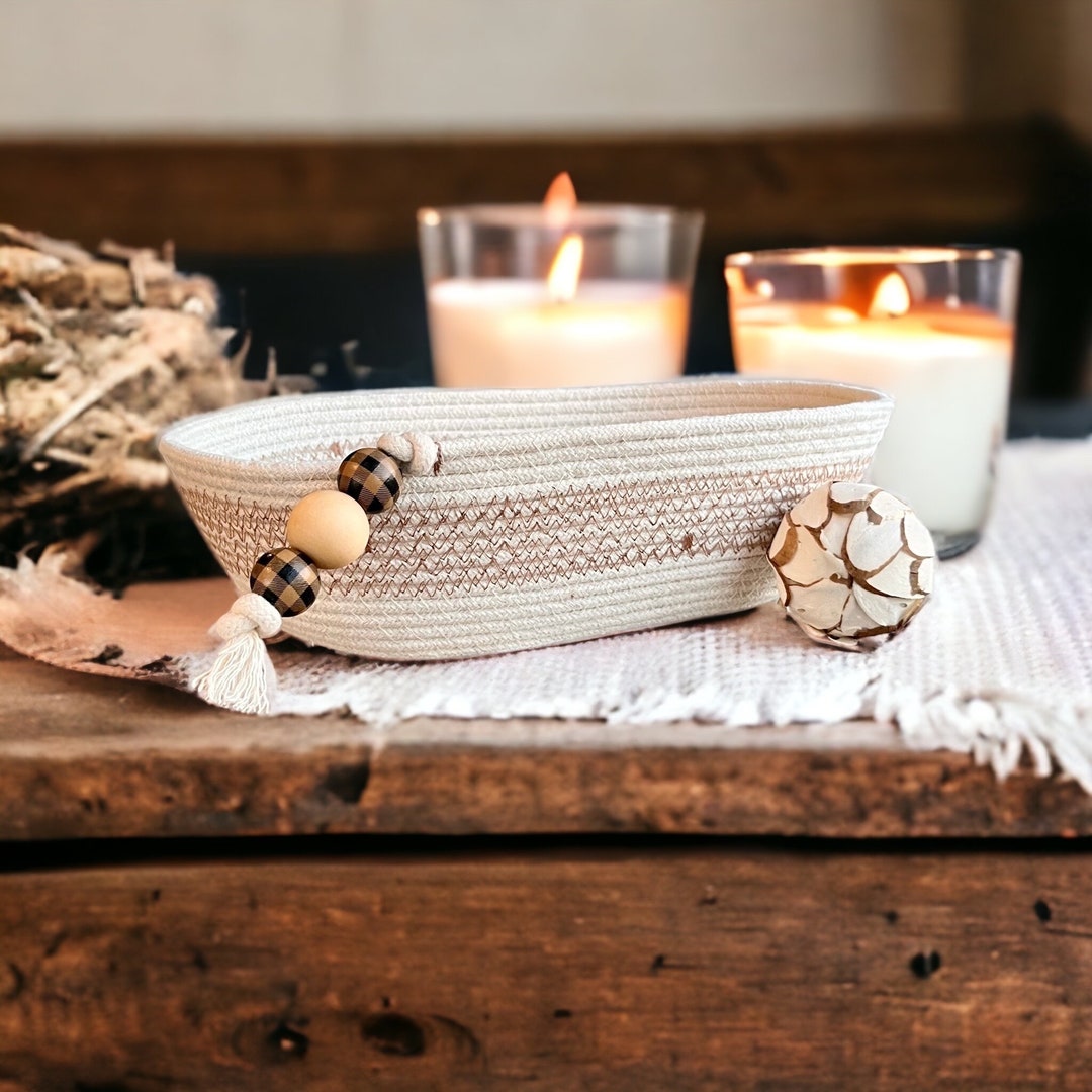 Small Oval Cotton Rope Bowl, Coiled Rope Key Dish, Entryway Catch All ...