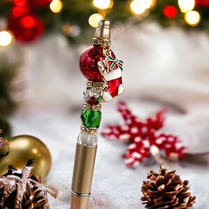 Christmas Beaded Pen Red and Green Holiday Pen Secret Santa - Etsy