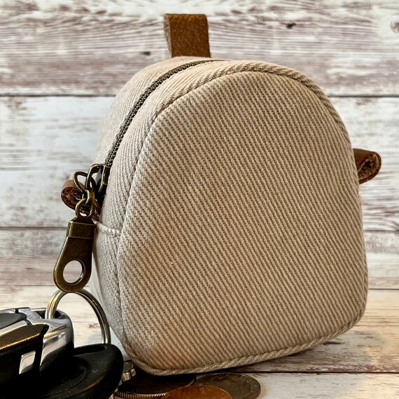 Mini Backpack Change Purse Tiny Khaki Coin Pouch Keyring Lip - Etsy