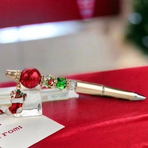 Christmas Beaded Pen, Red and Green Holiday Pen, Secret Santa Gift ...