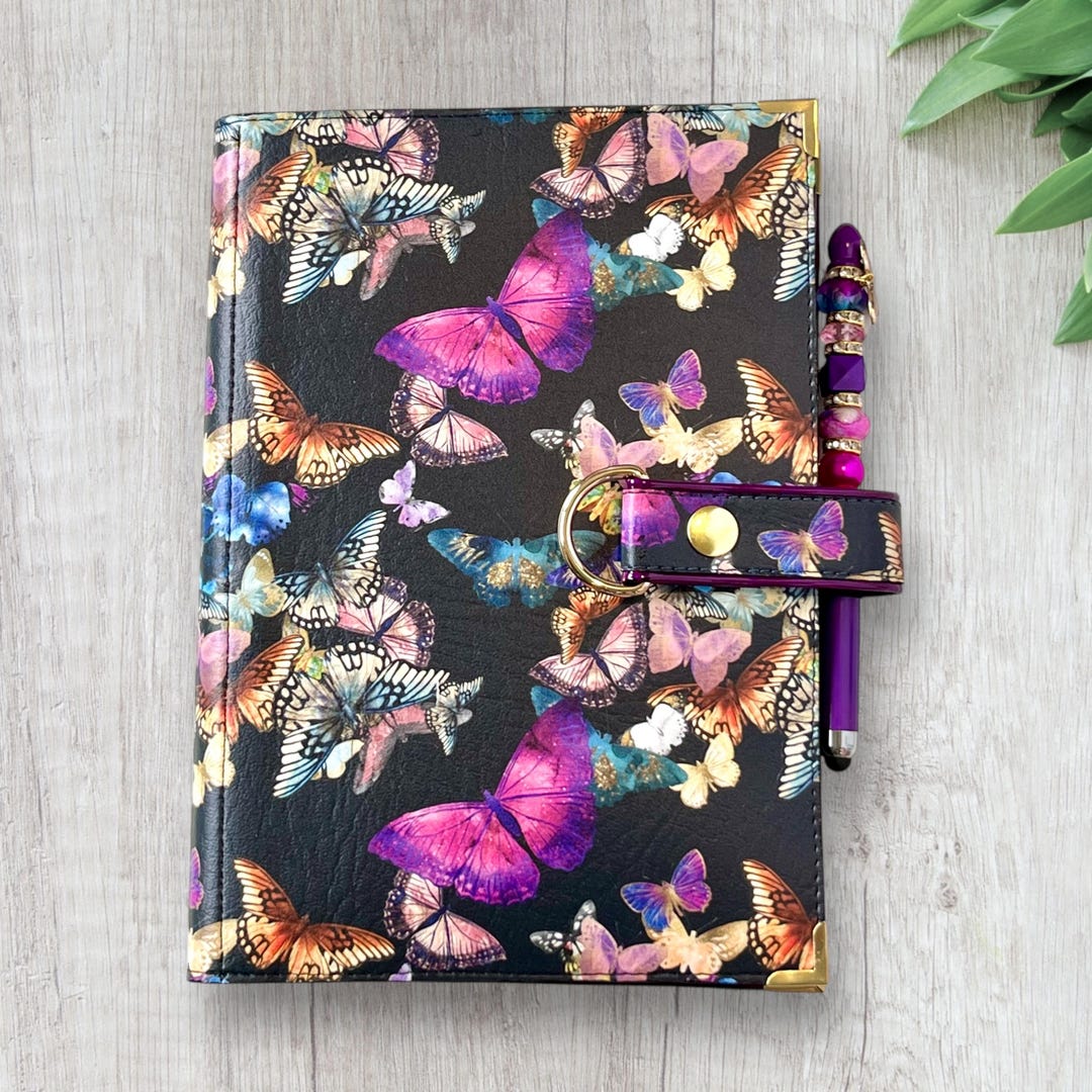 Floral Faux Leather 5x8" Notebook Holder, Black Faux Leather Small ...