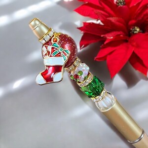 Christmas Beaded Pen, Red and Green Holiday Pen, Secret Santa Gift ...