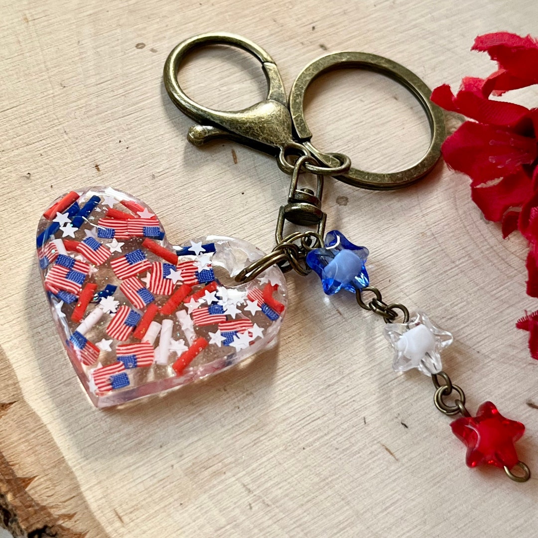 Red White Blue American Flag Keychain, Patriotic Keyring, Stars and ...