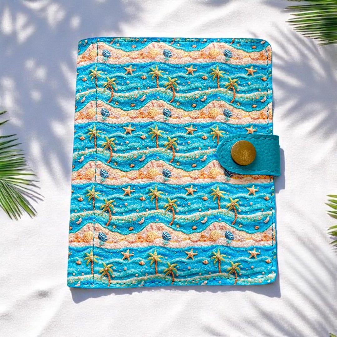 Mini Beach Theme Memo Pad Cover: Handmade Faux Leather Pocket Notebook ...