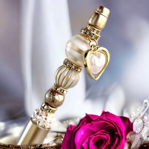 Ivory Beaded Gold Wedding Guest Book Pen, Sign in Table Pen, Fancy ...