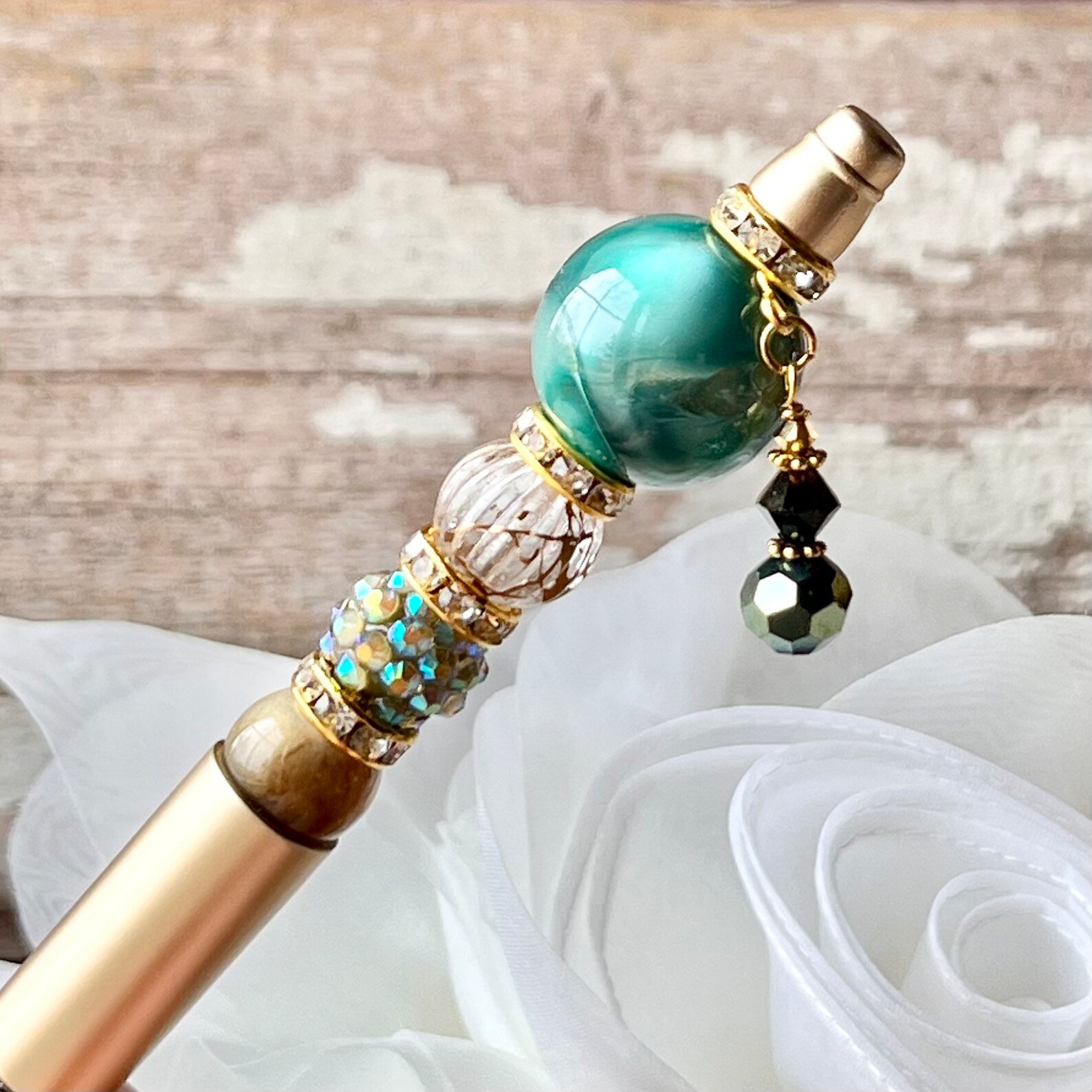 Gold Jade Color Wedding Guest Book Pen Fancy Beaded Pen - Etsy