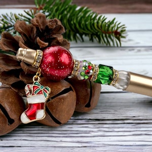 Christmas Beaded Pen, Red and Green Holiday Pen, Secret Santa Gift ...
