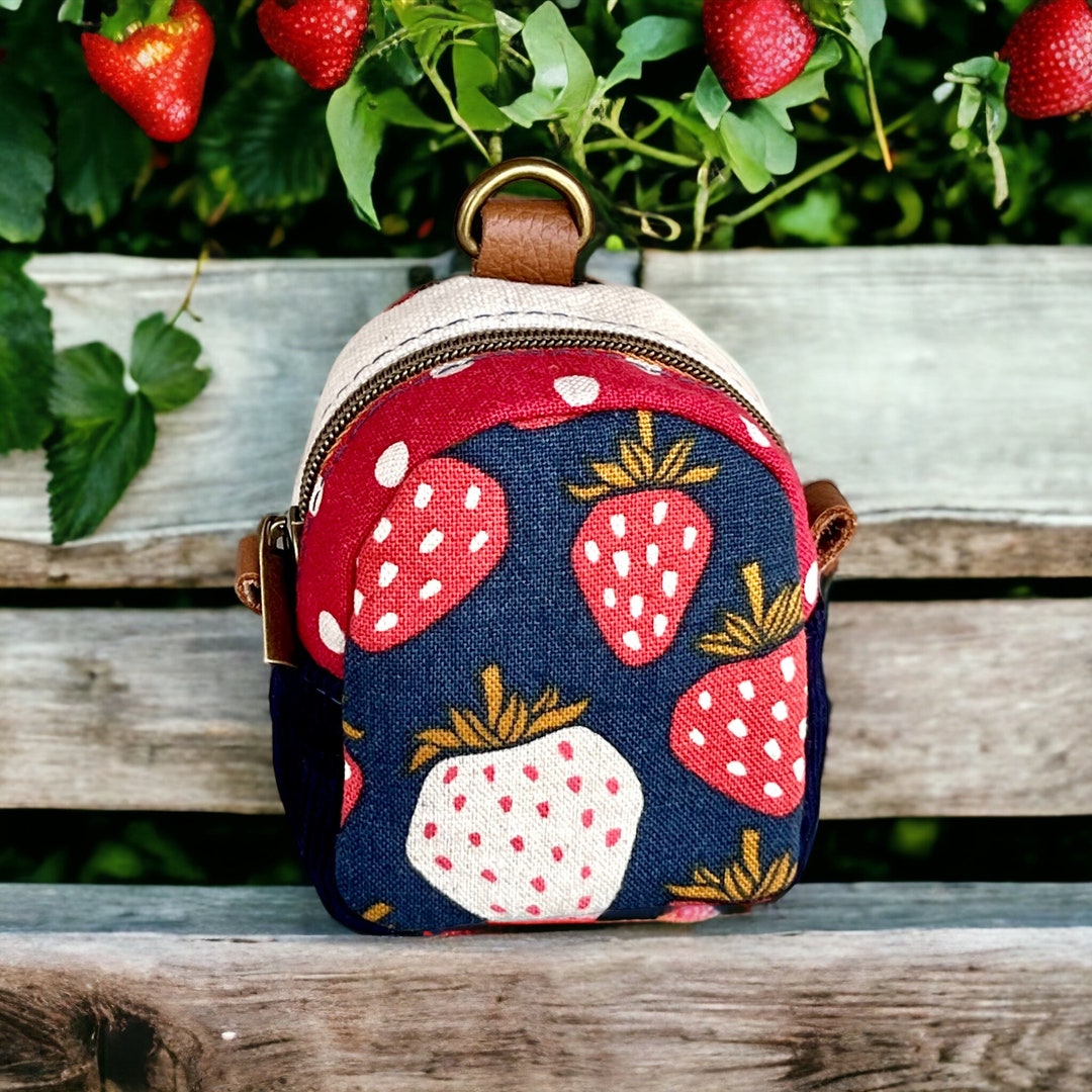 Mini Strawberry Backpack Coin Purse: Color Blocked Canvas Keyring - Etsy