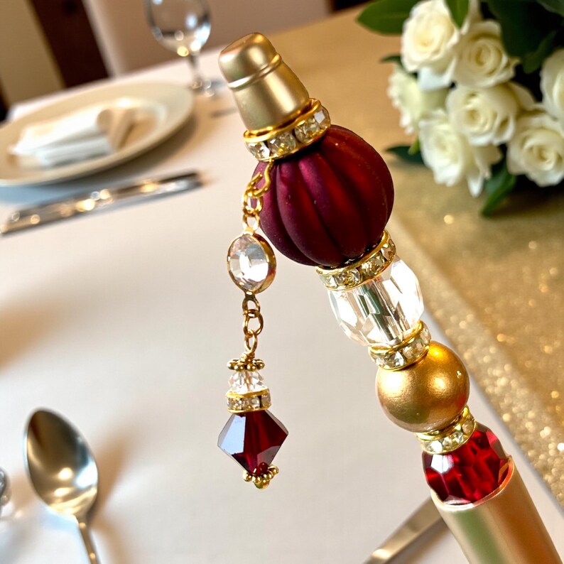 Garnet Beaded Pen: Gold Wedding Guest Book Pen, January Birthstone Gift ...
