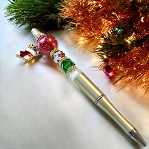 Christmas Beaded Pen, Red and Green Holiday Pen, Secret Santa Gift ...