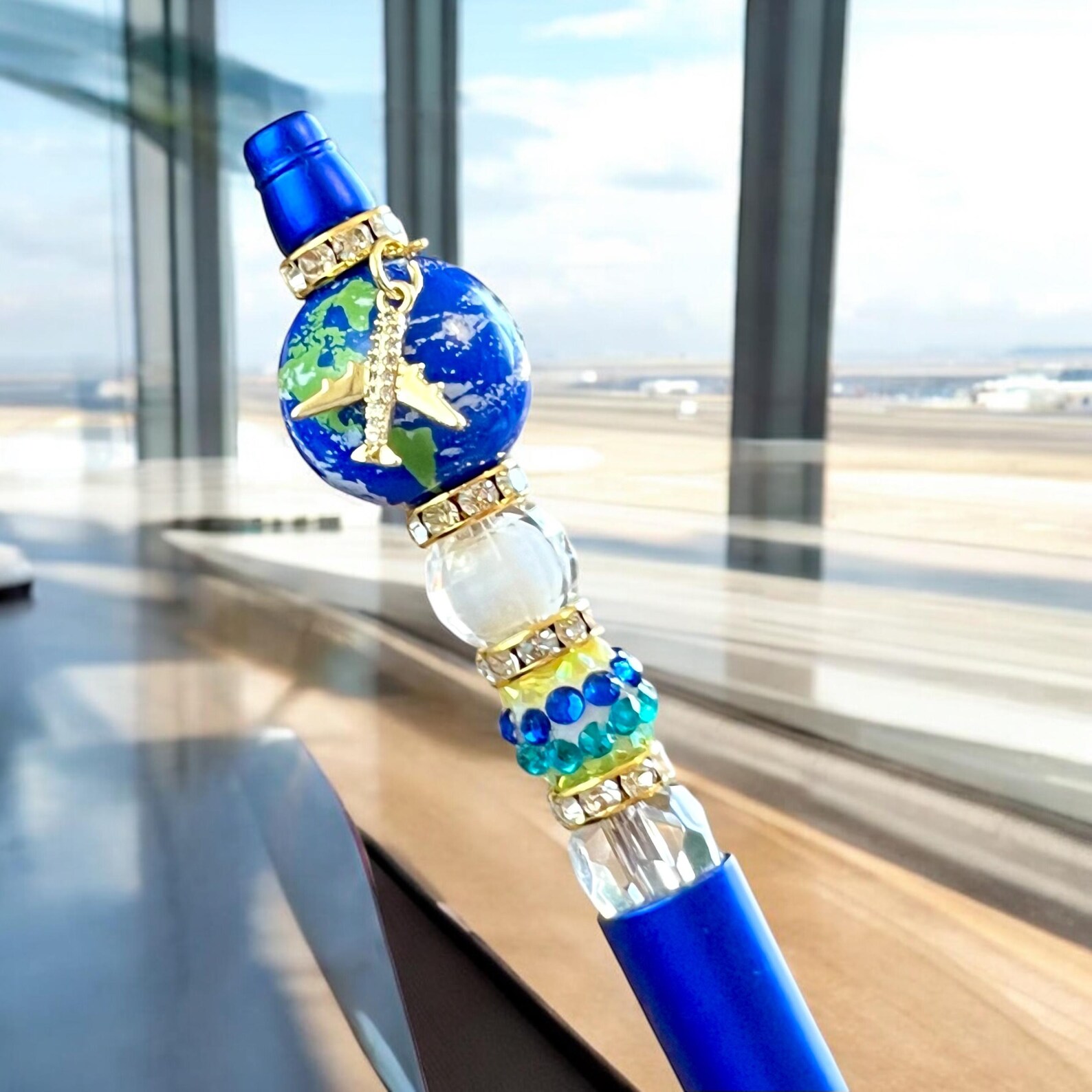 Travel Themed Beaded Pen, Globe Pen With Airplane Charm, Gift for ...