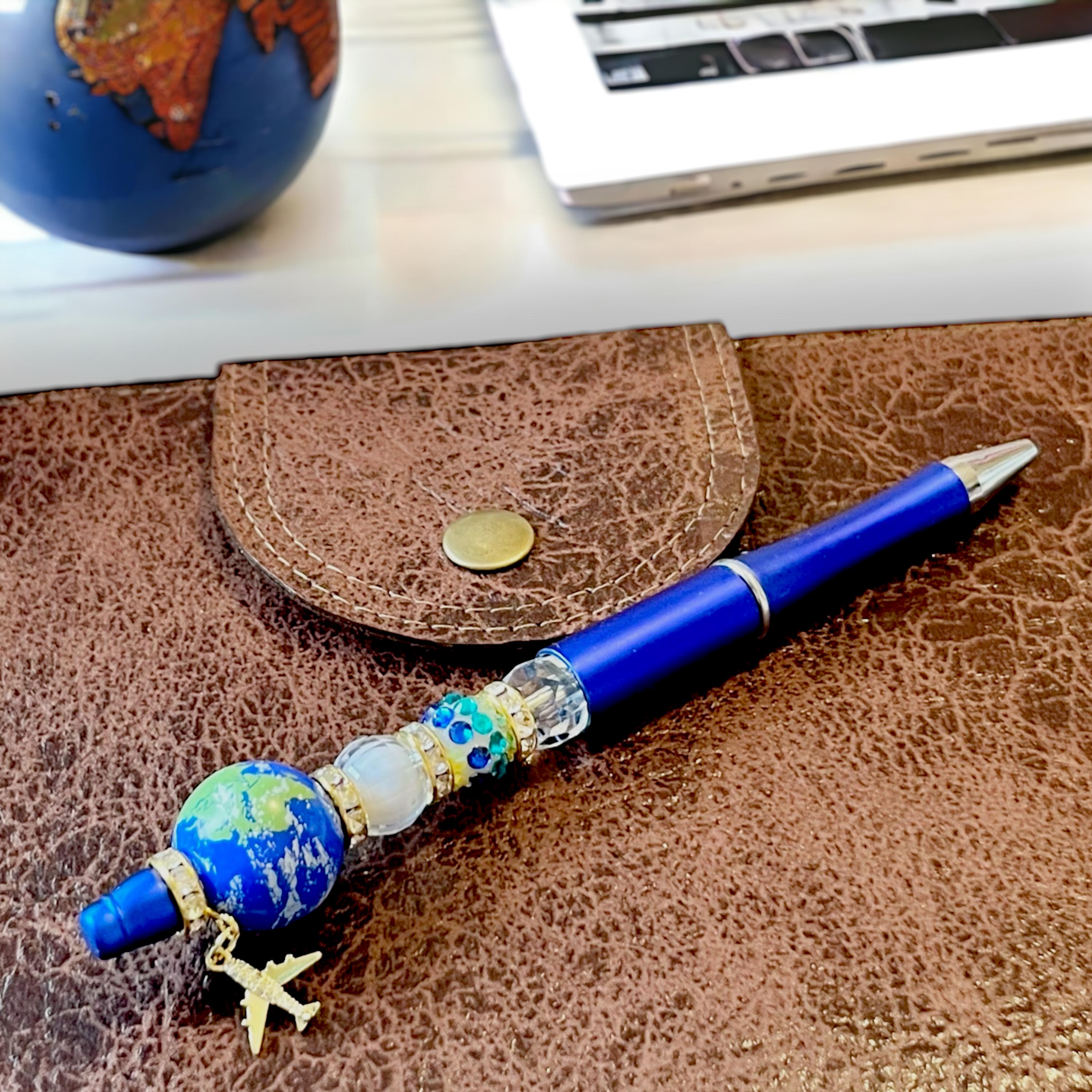 Travel Themed Beaded Pen, Globe Pen With Airplane Charm, Gift for ...
