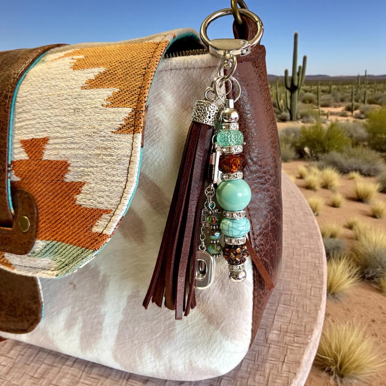 Western Silver Bag Charm, Cowgirl Silver Turquoise Keychain - Etsy