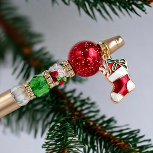 Christmas Beaded Pen, Red and Green Holiday Pen, Secret Santa Gift ...