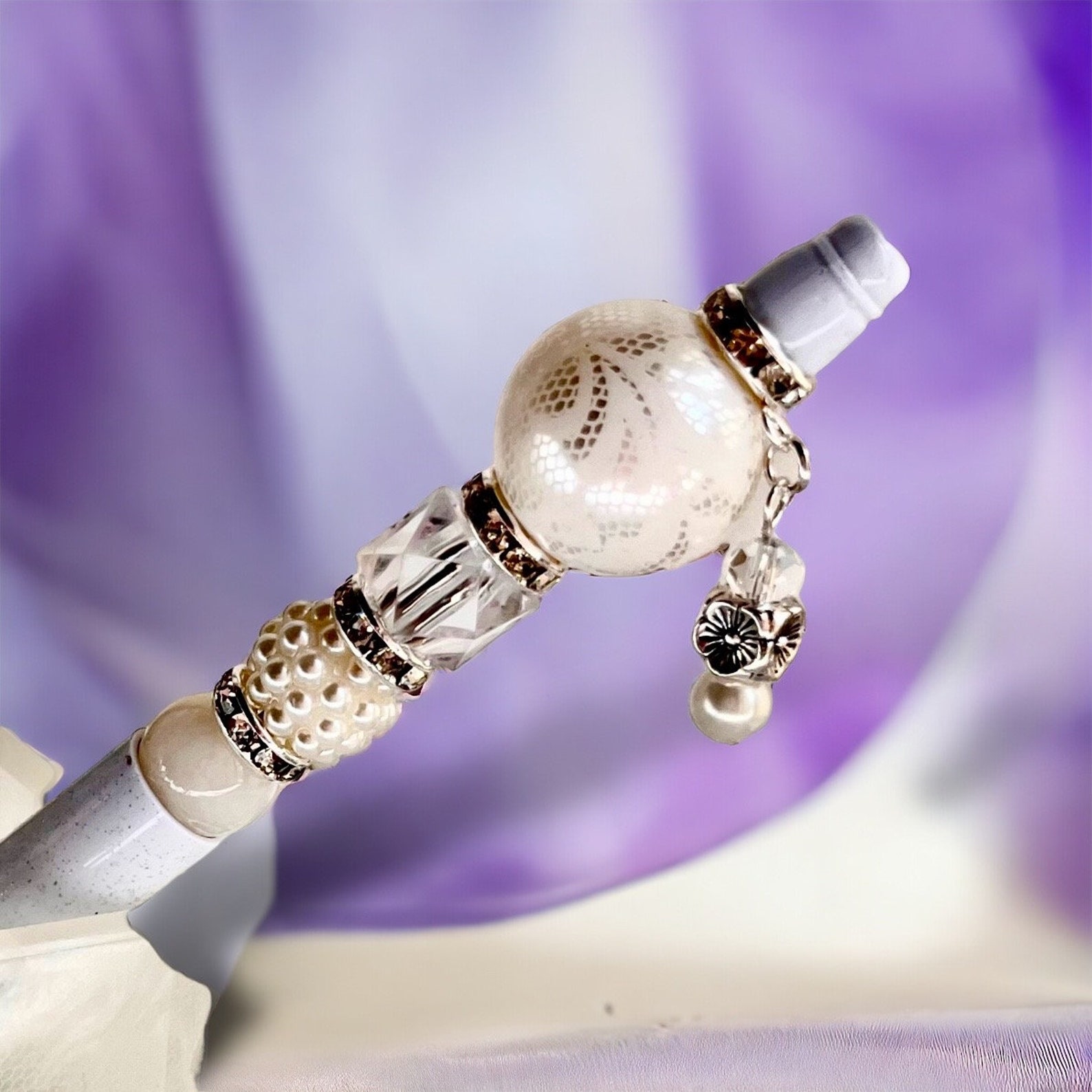 Ivory Beaded Wedding Guest Book Pen, Elegant Sign in Pen, Glam Keepsake ...