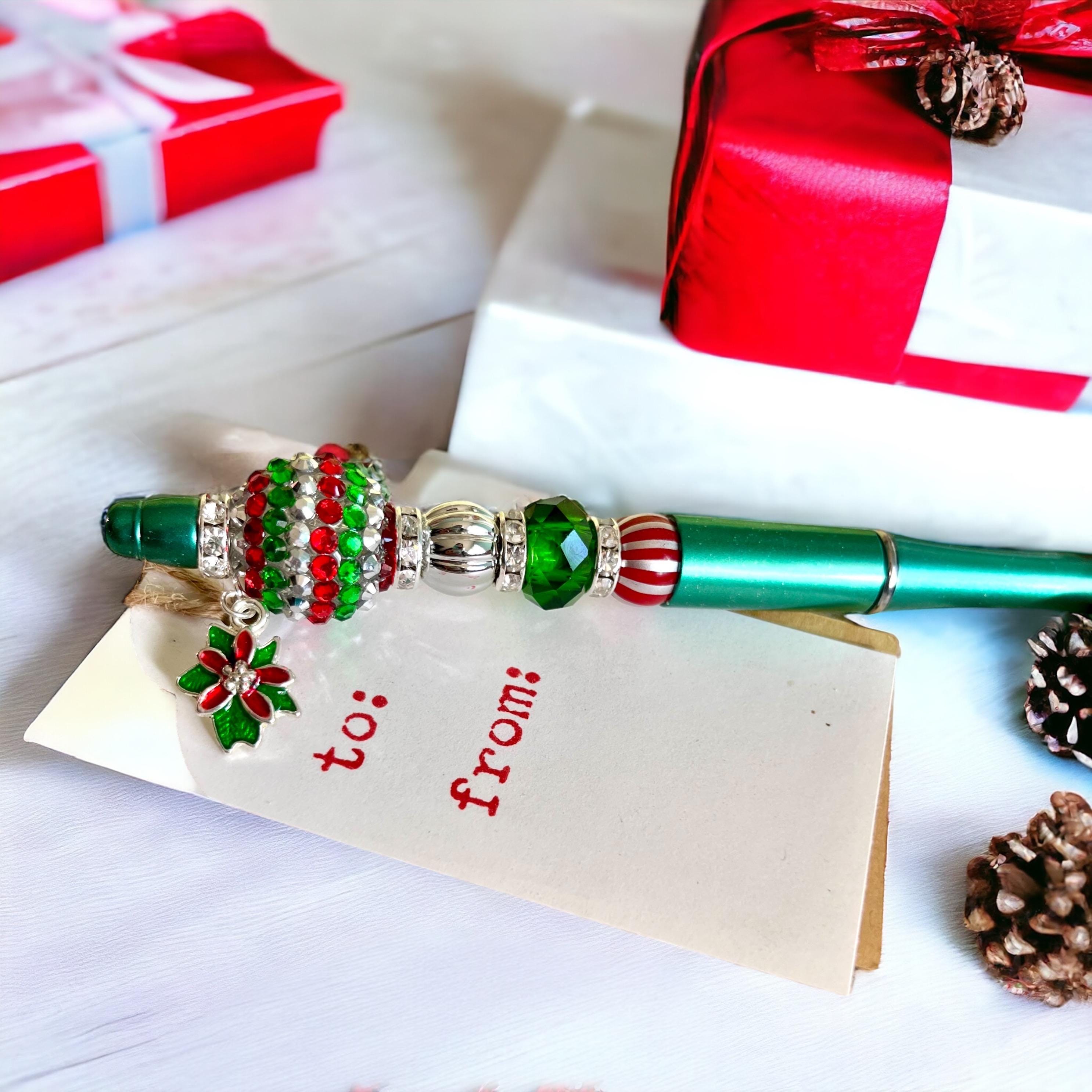 Christmas Poinsettia Beaded Pen, Secret Santa Gift, Stocking Stuffer ...