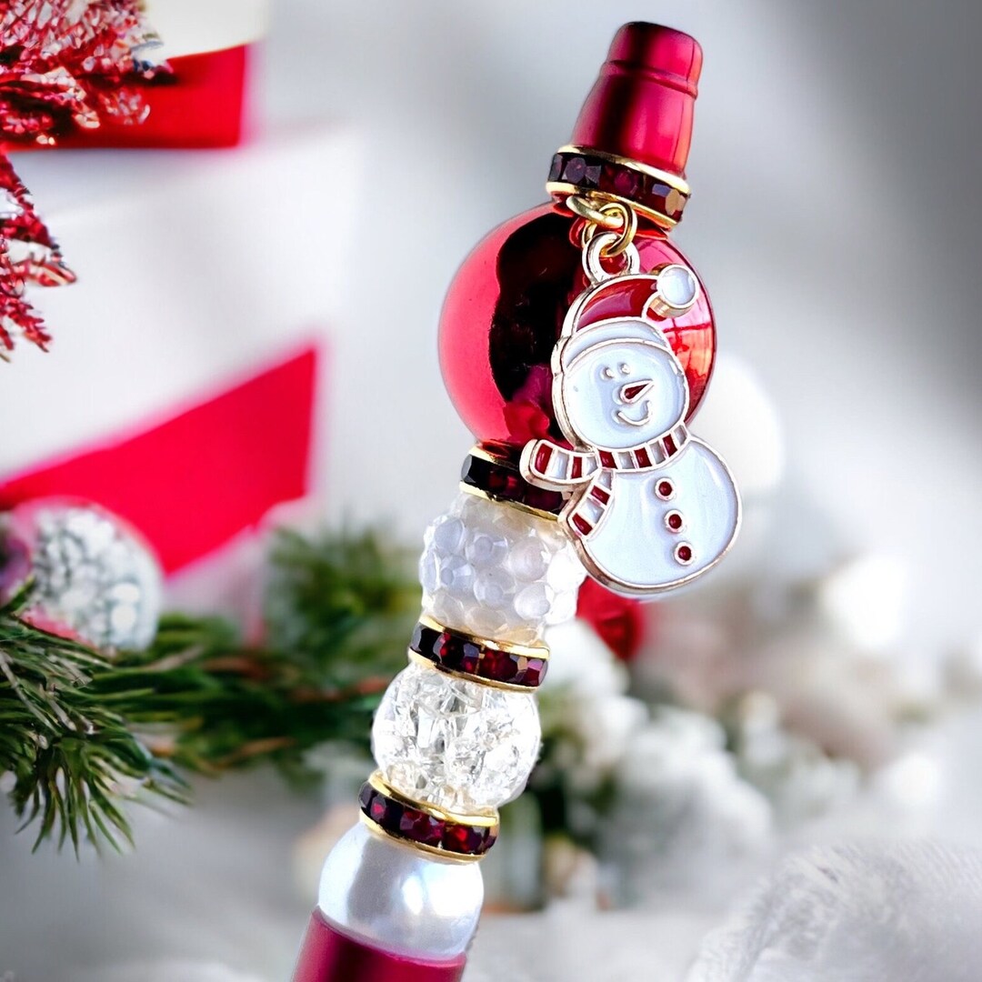 Snowman Beaded Holiday Pen, Red and White Christmas Pen, Secret Santa ...