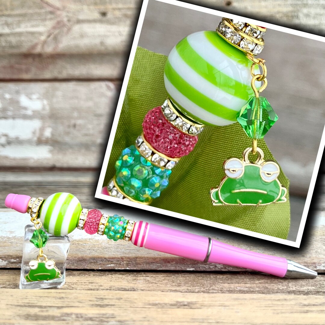 Beaded Frog Pen, Green Pink Cute Gift Pen, Beaded Ink Pen, Gift for Mom ...