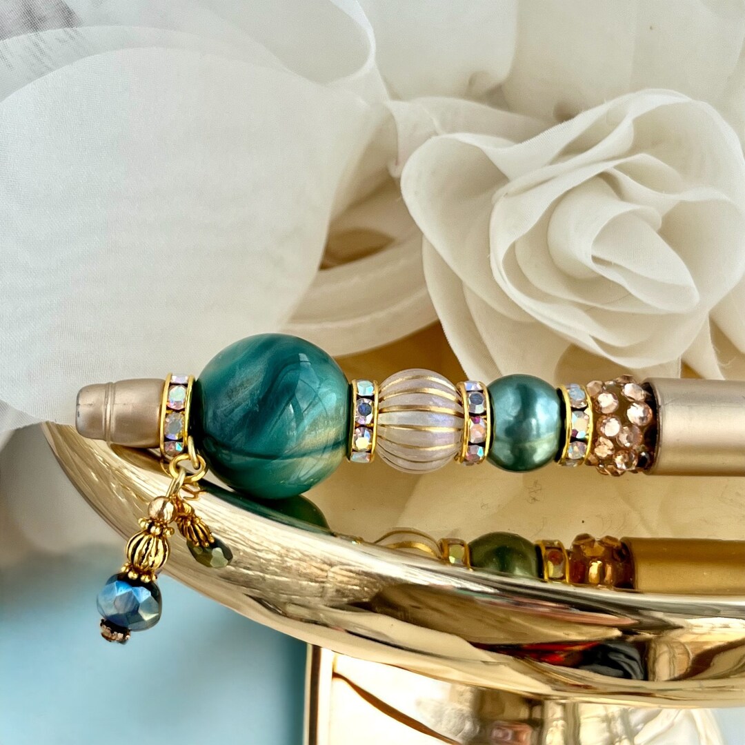 Gold Jade Color Wedding Guest Book Pen, Fancy Beaded Pen, Planner ...