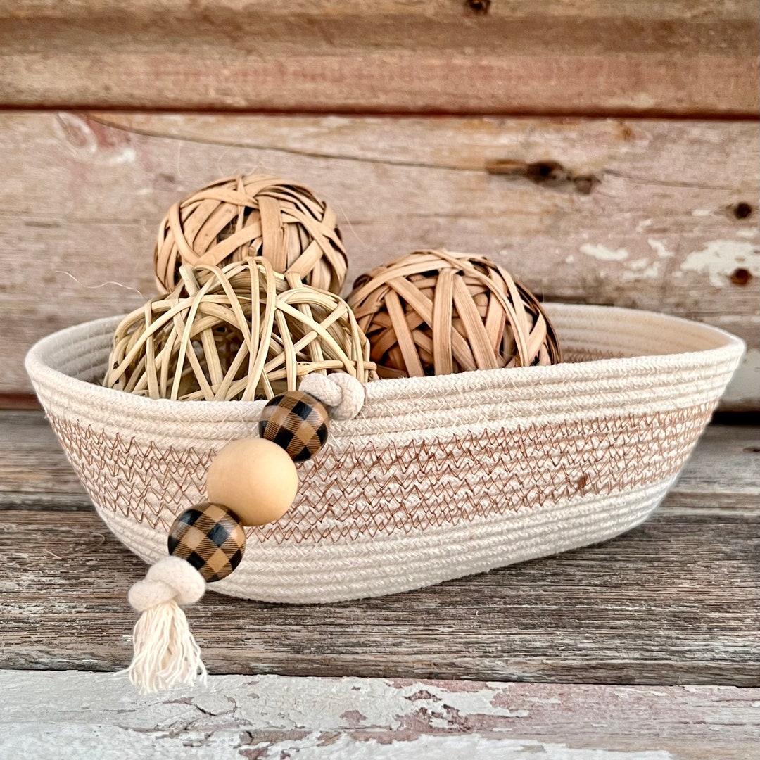 Small Oval Cotton Rope Bowl Coiled Rope Key Dish Entryway - Etsy