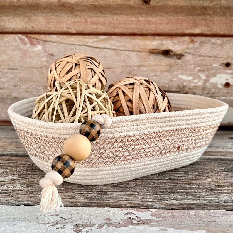Small Oval Cotton Rope Bowl Coiled Rope Key Dish Entryway - Etsy