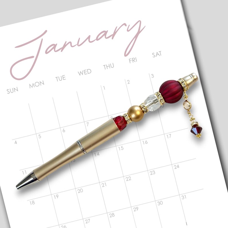 Garnet Beaded Pen: Gold Wedding Guest Book Pen, January Birthstone Gift ...