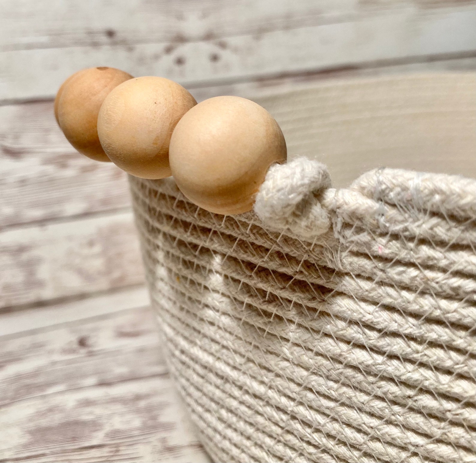 Large Round Rope Basket With Wood Beaded Handles Dining Table - Etsy