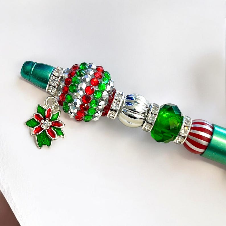 Christmas Poinsettia Beaded Pen, Secret Santa Gift, Stocking Stuffer ...