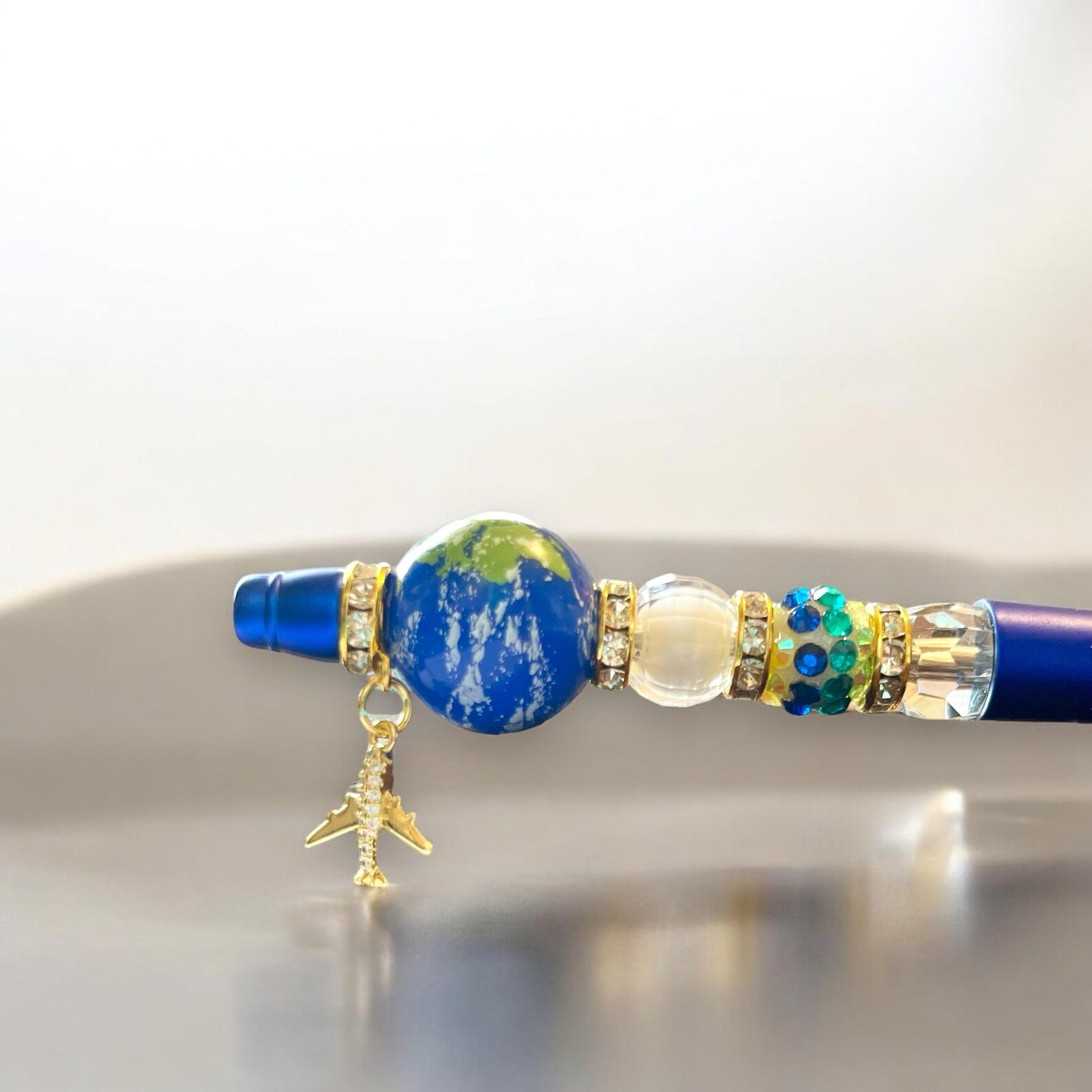 Travel Themed Beaded Pen, Globe Pen With Airplane Charm, Gift for ...