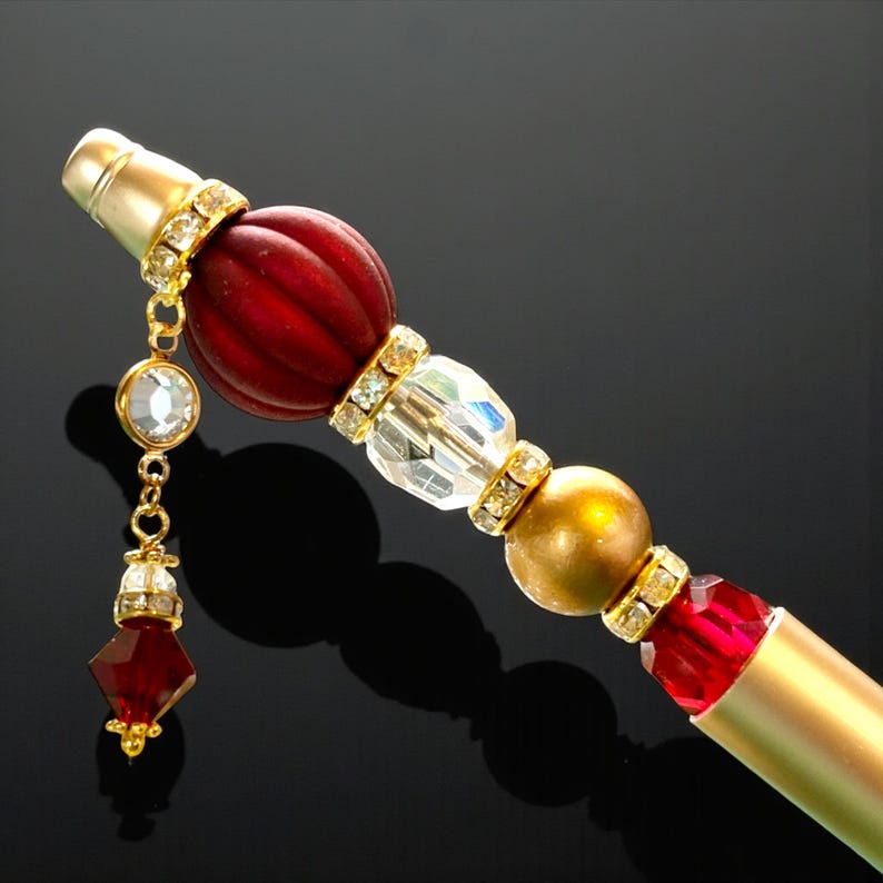 Garnet Beaded Pen: Gold Wedding Guest Book Pen, January Birthstone Gift ...