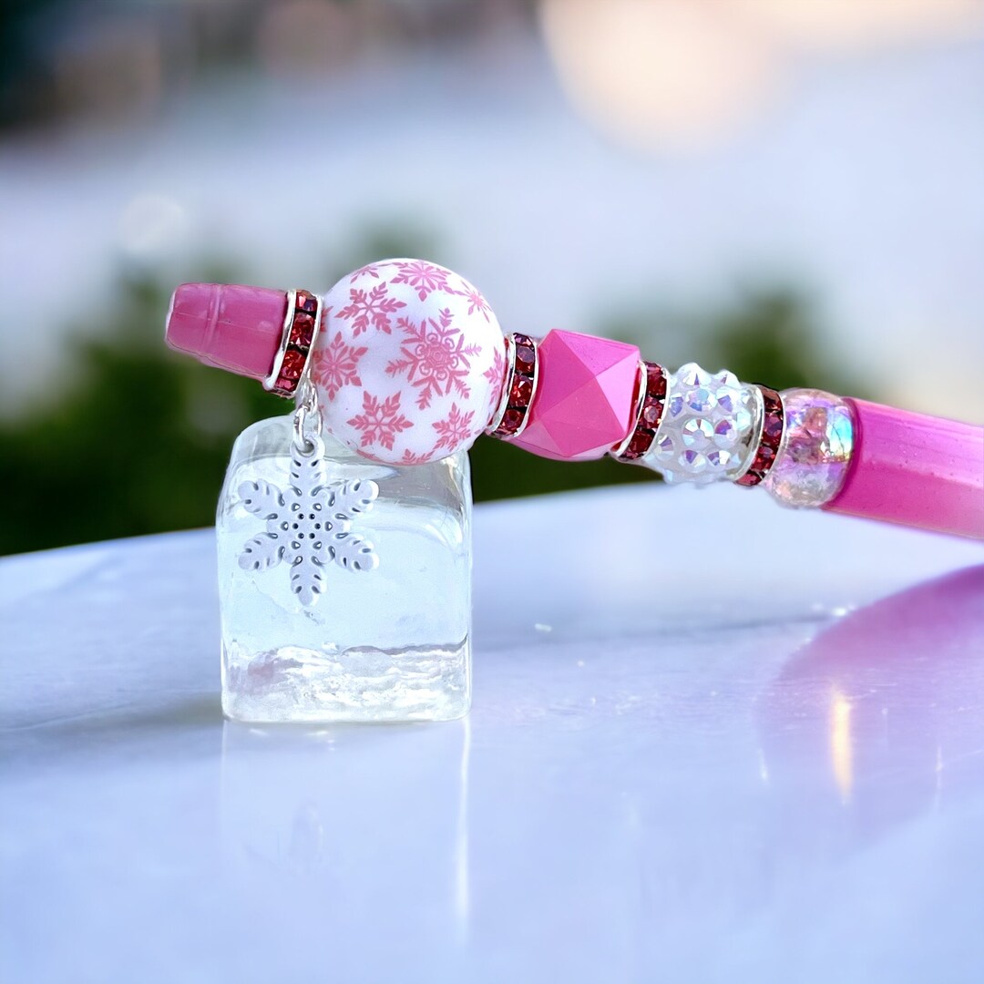 Christmas Beaded Pen, Festive Pink Holiday Pen, Secret Santa Gift ...