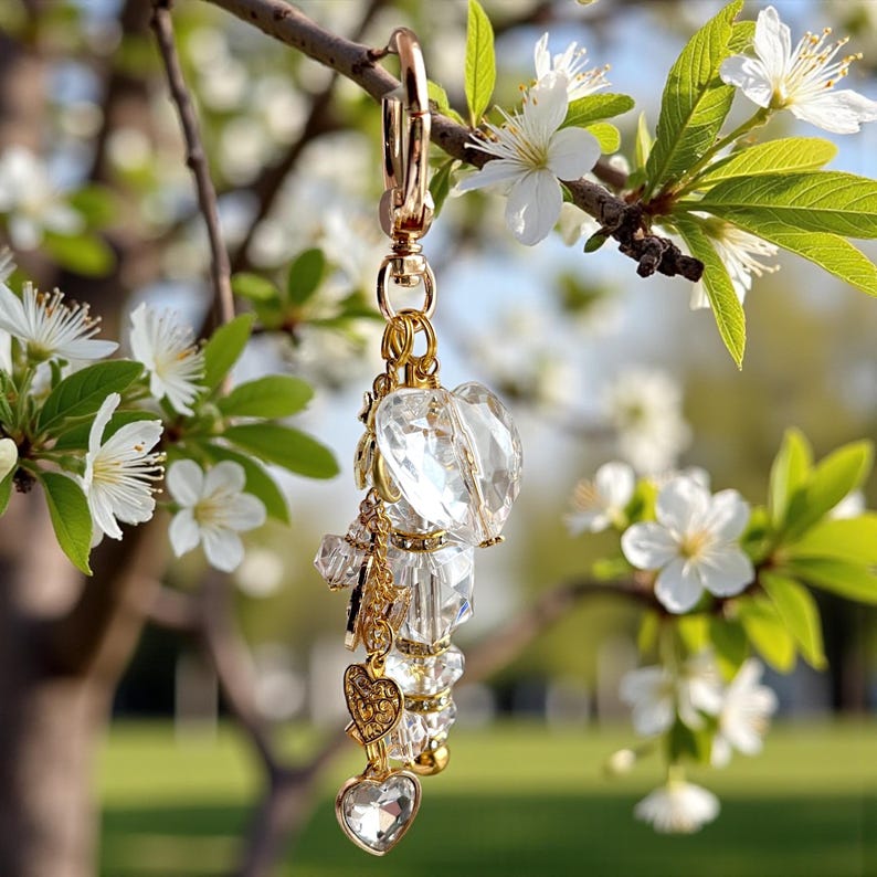 Crystal Clear and Gold Bag Charm - Etsy