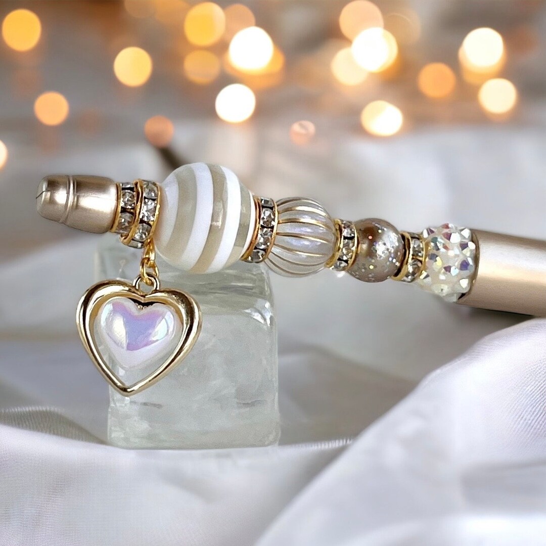Ivory Beaded Gold Wedding Guest Book Pen Sign in Table Pen - Etsy