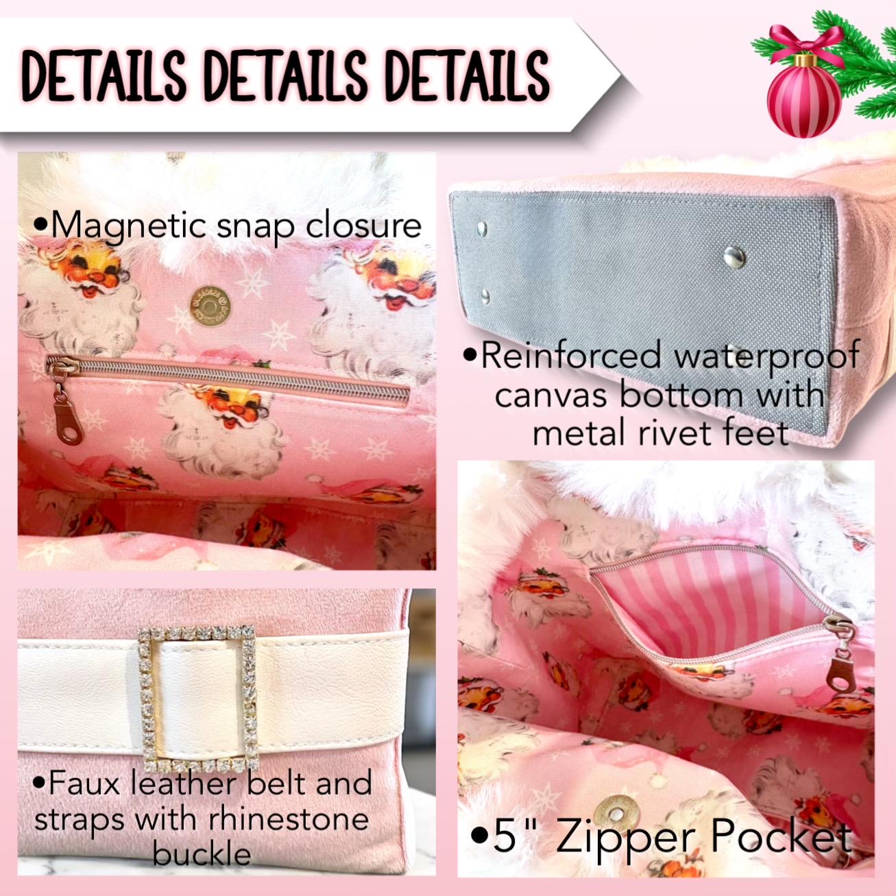Pink Velvet Christmas Purse, Santa Handbag, Festive Holiday Small Tote ...