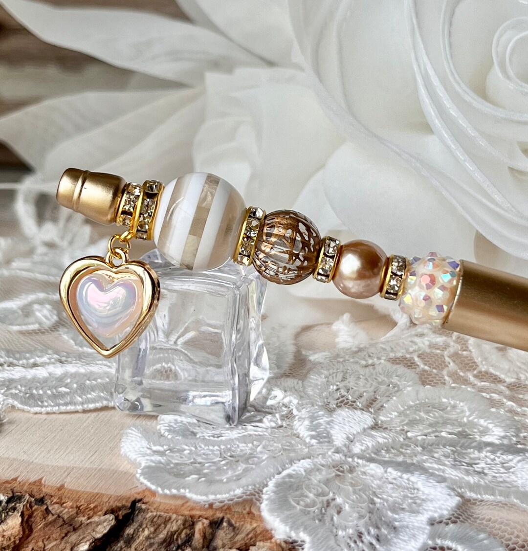 Ivory Beaded Gold Wedding Guest Book Pen Sign in Table Pen - Etsy