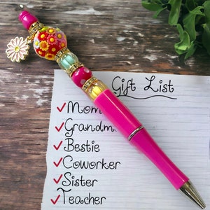 Pink Floral Beaded Pen, Floral Gift Pen, Journal, Planner, Writer Gift ...