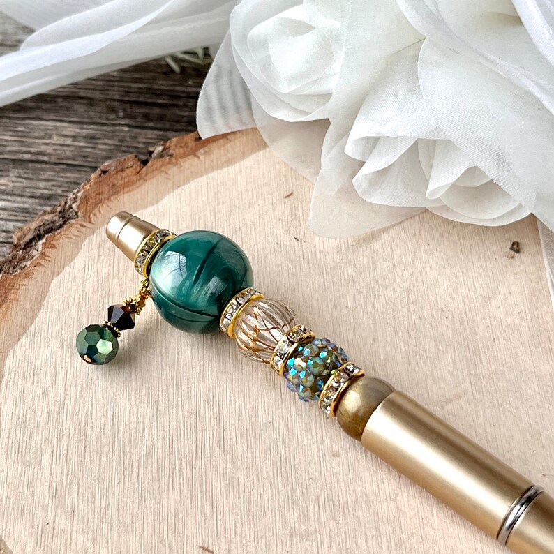 Gold Jade Color Wedding Guest Book Pen Fancy Beaded Pen - Etsy