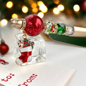 Christmas Beaded Pen, Red and Green Holiday Pen, Secret Santa Gift ...